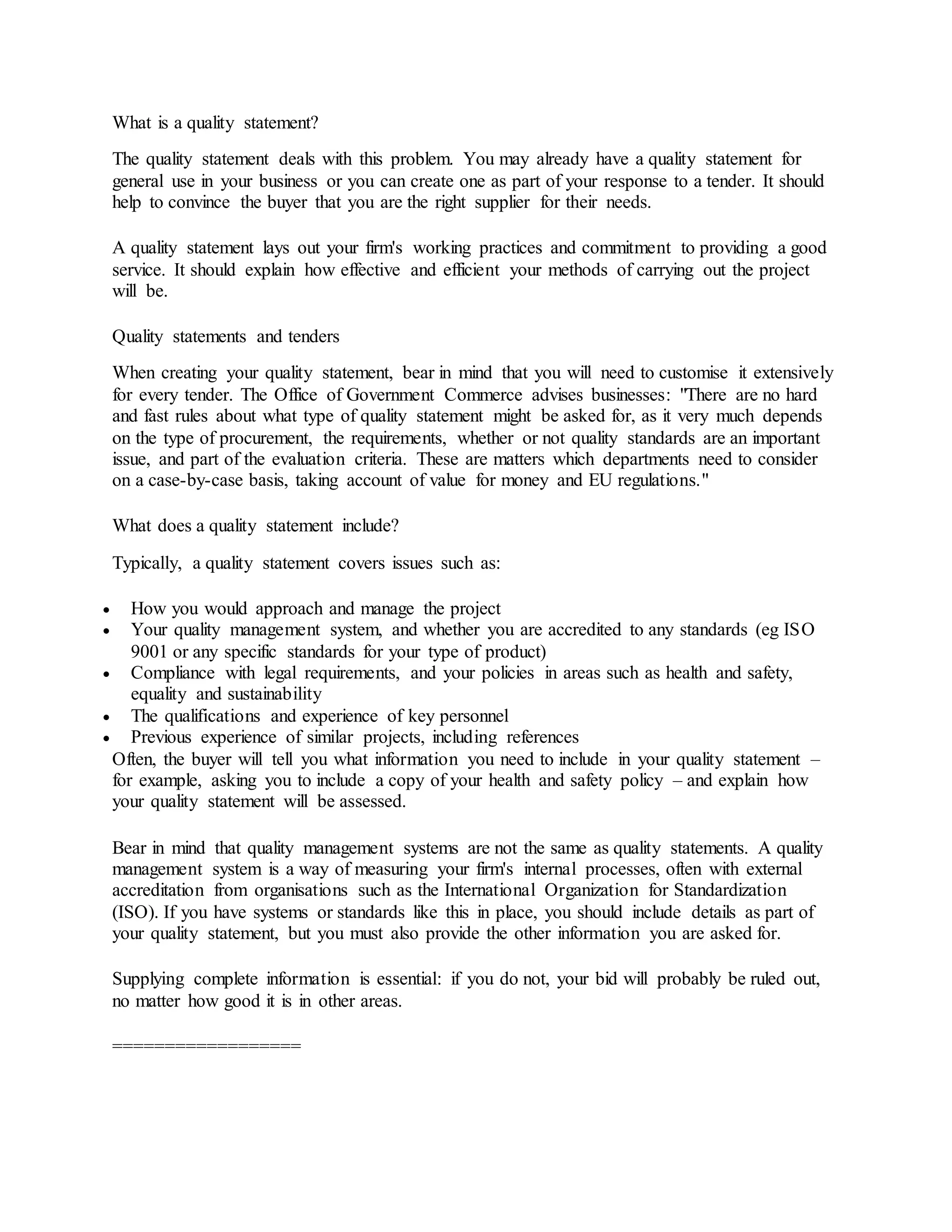 Quality management policy statement | DOCX