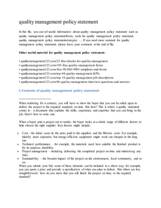 Quality management policy statement | PDF