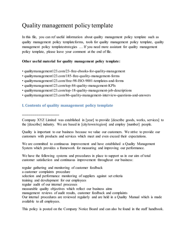Quality management policy template | PDF | Free Download