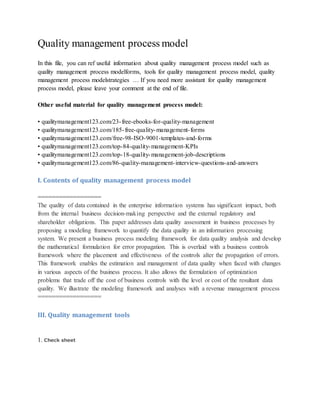 Quality management process model | PDF