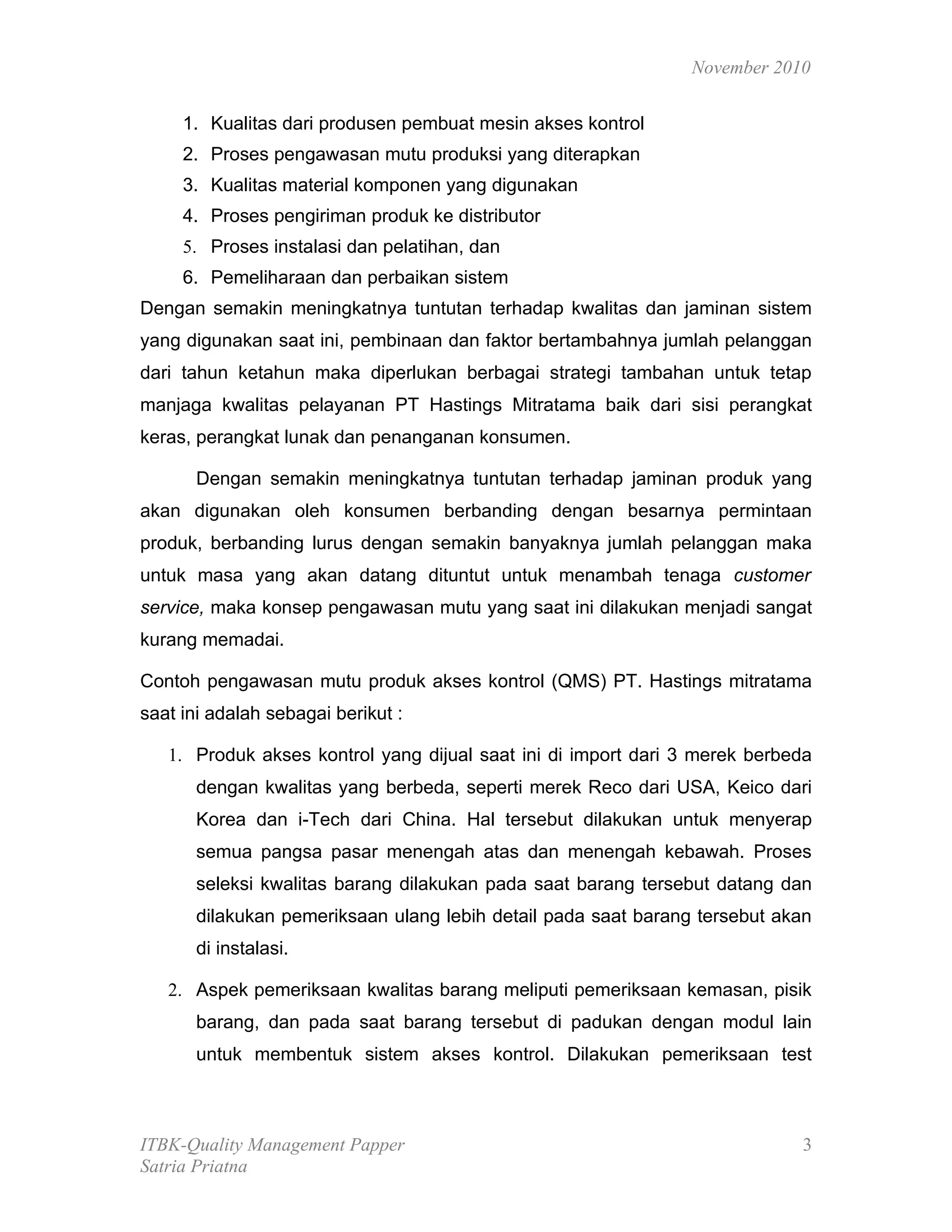 Quality Management PT Hastings Mitratama | DOC