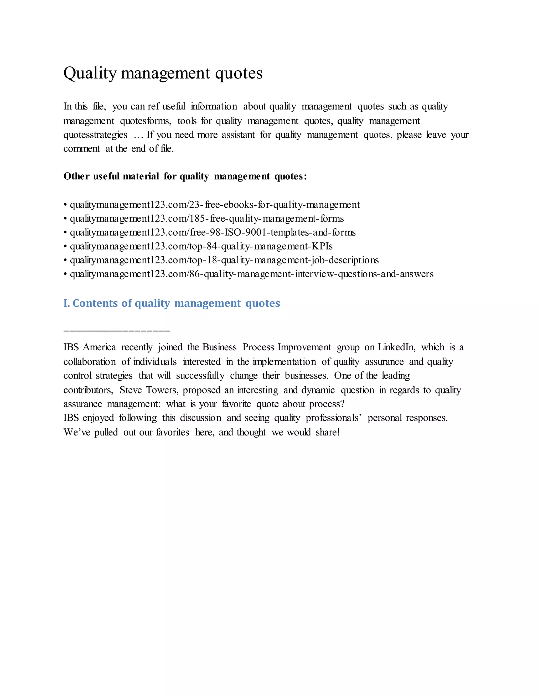 Quality management quotes | DOCX