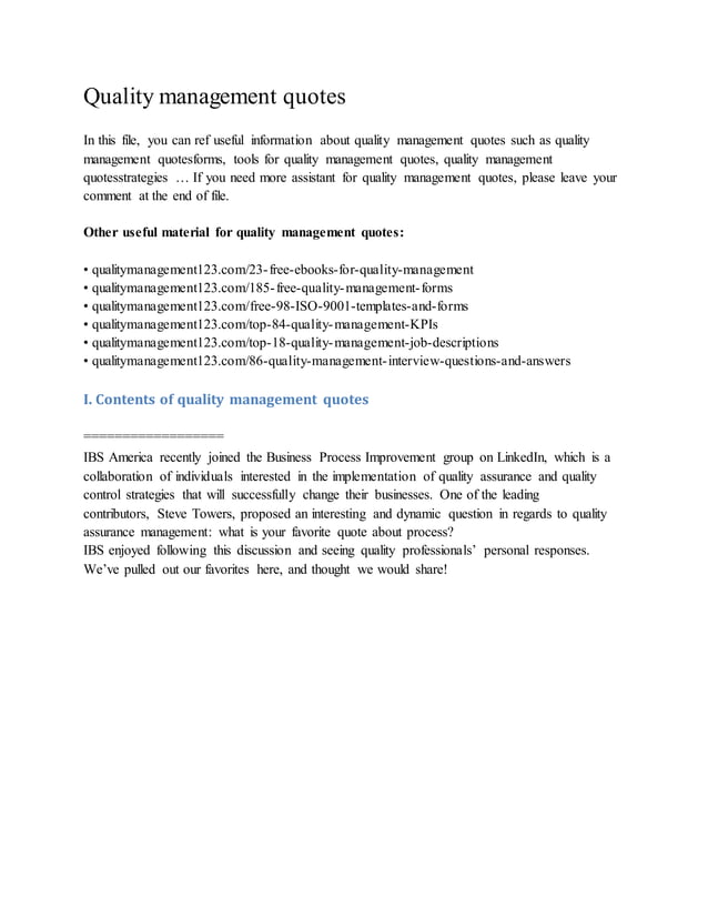 Quality management quotes | PDF