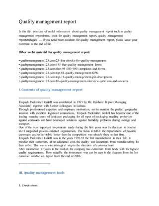 Quality management report | DOCX