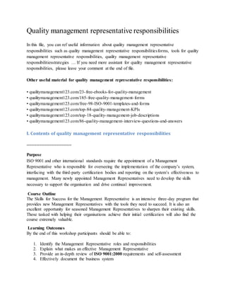 Quality management representative responsibilities | DOCX