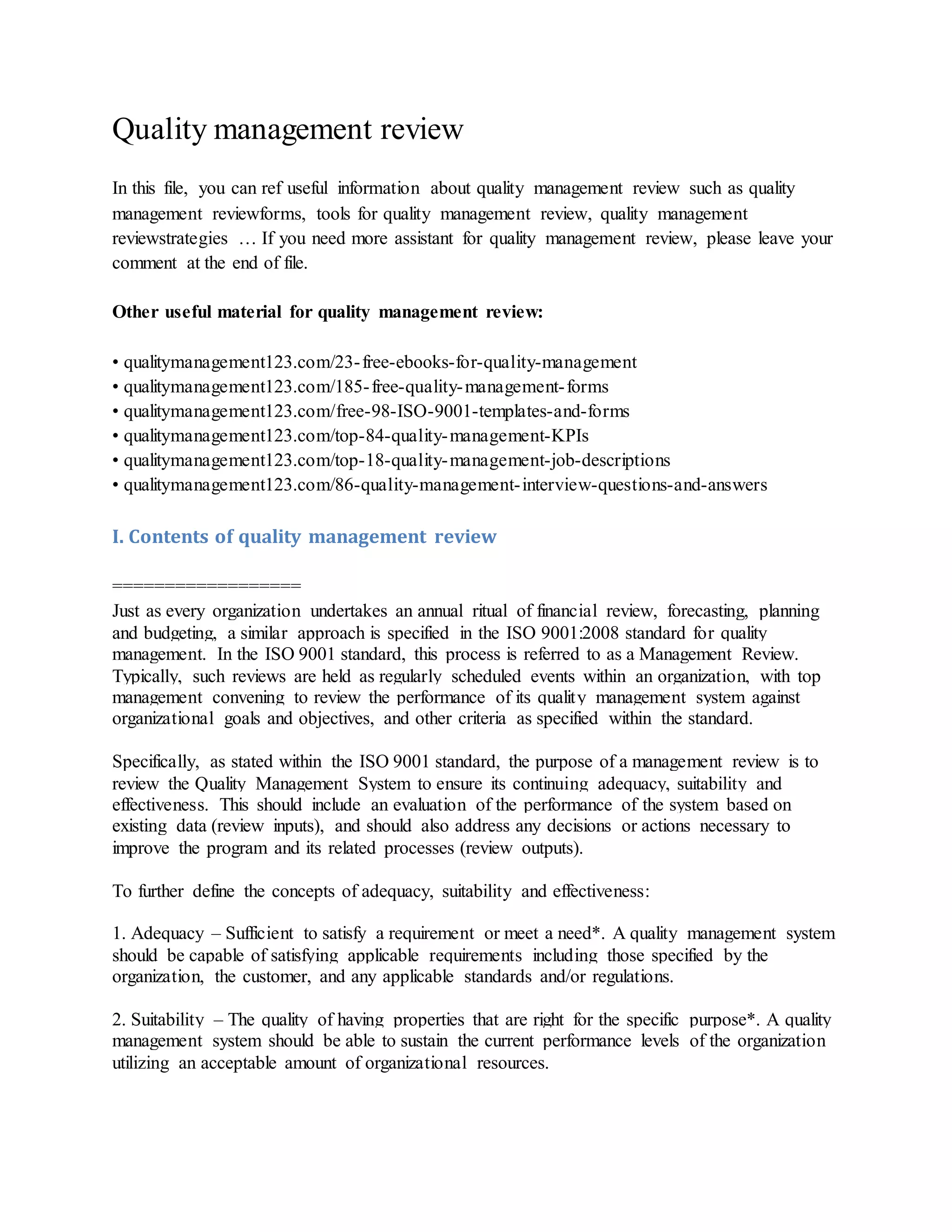 Quality management review | DOCX