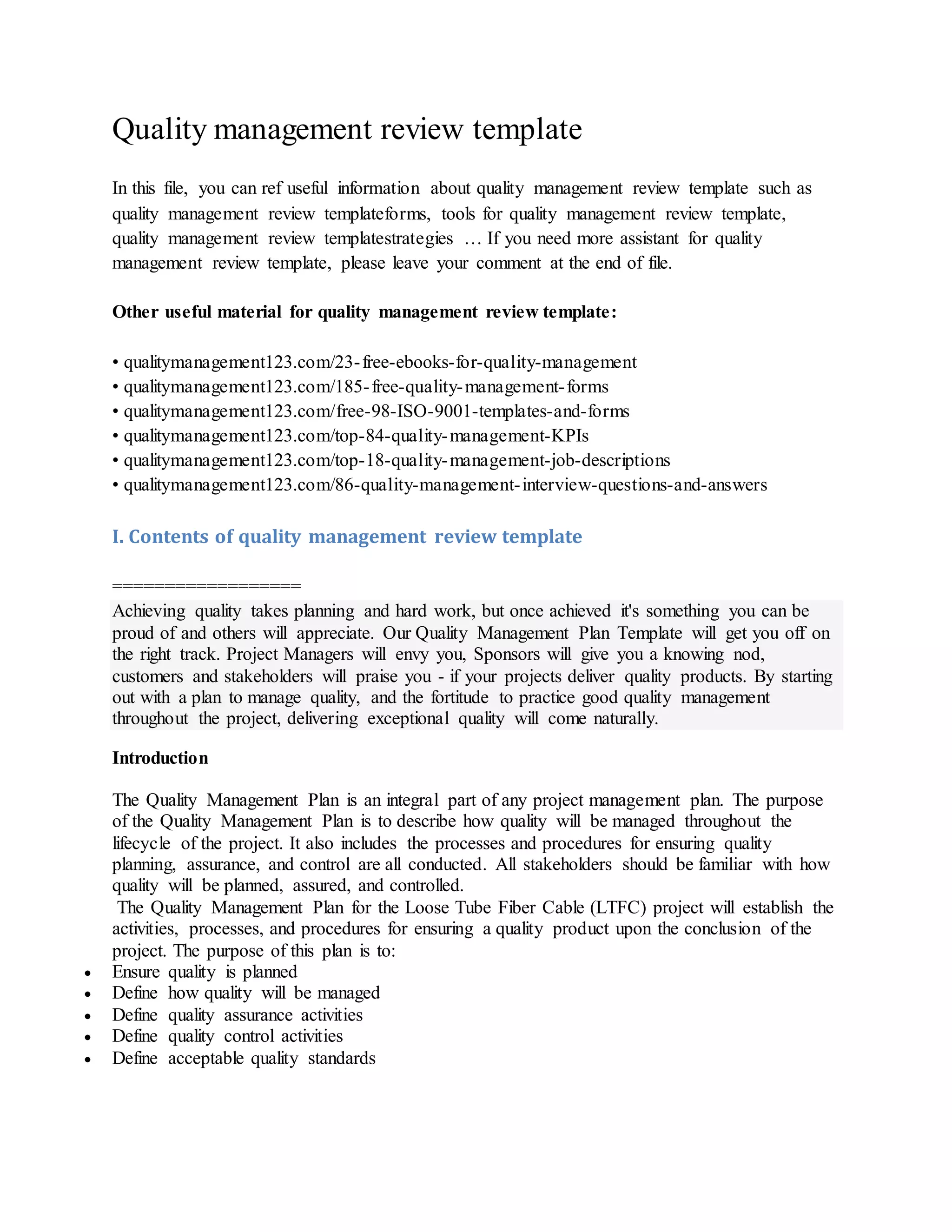 Quality management review template | DOCX