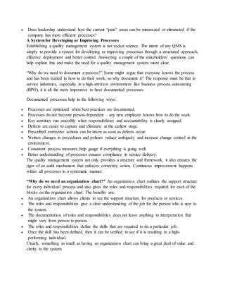 Quality management service | DOCX | Business | Business and Finance