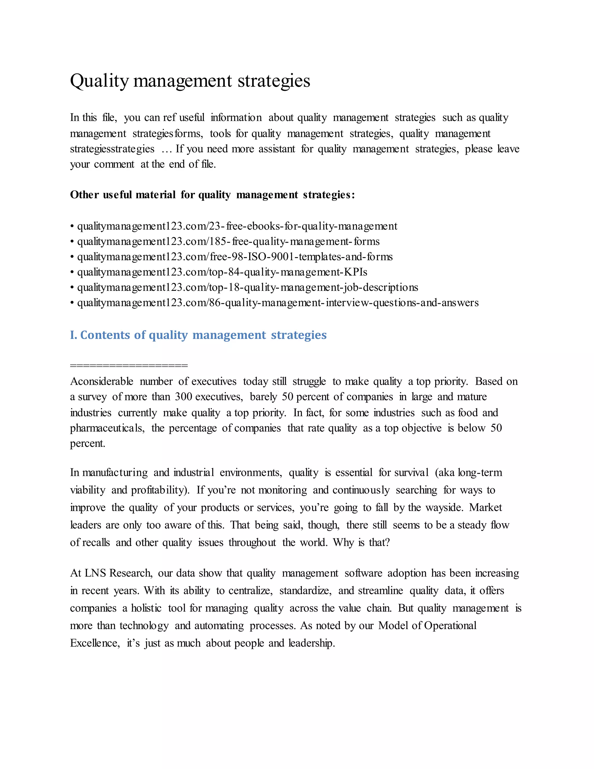 Quality management strategies | DOCX