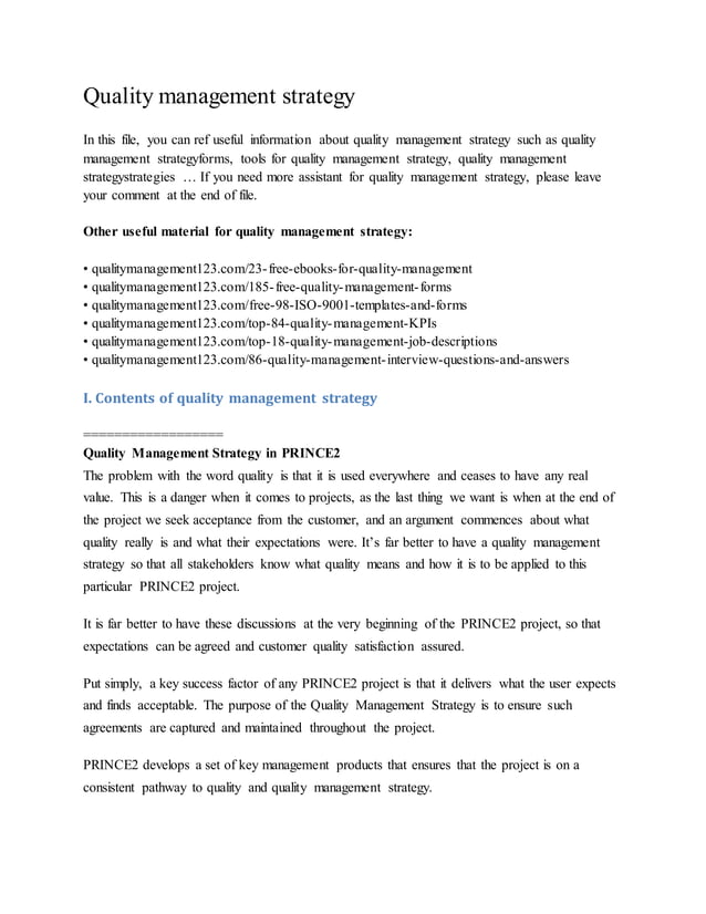 Quality management strategy | DOCX