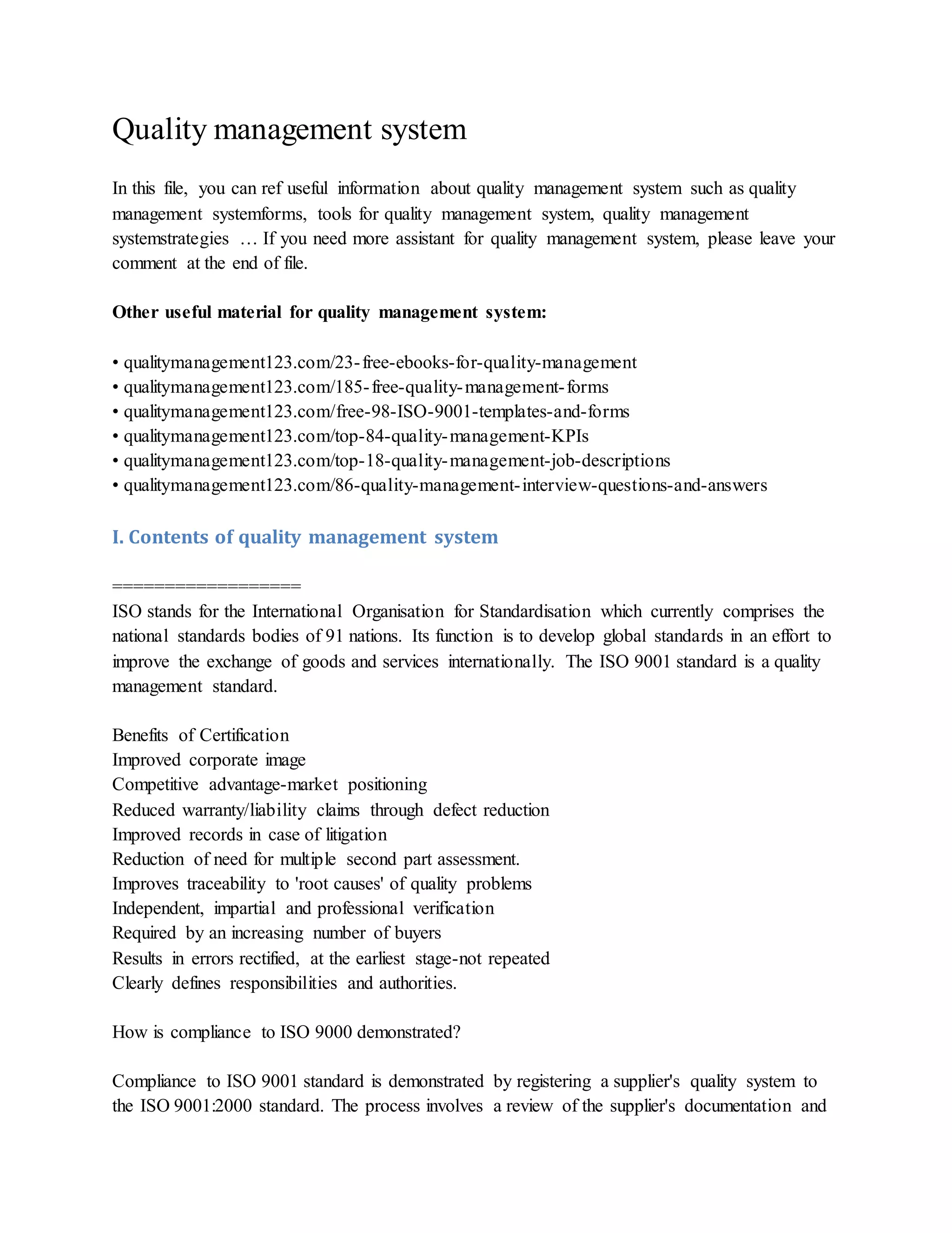 Quality management system | PDF