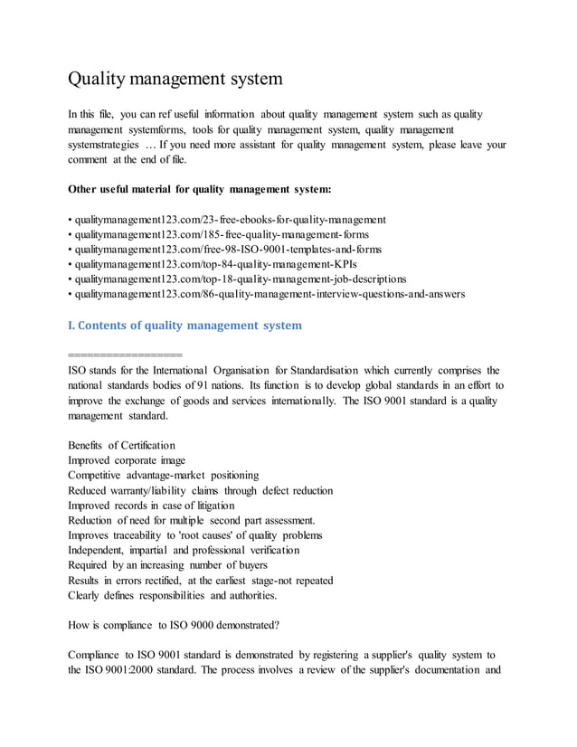 Quality management system | PDF