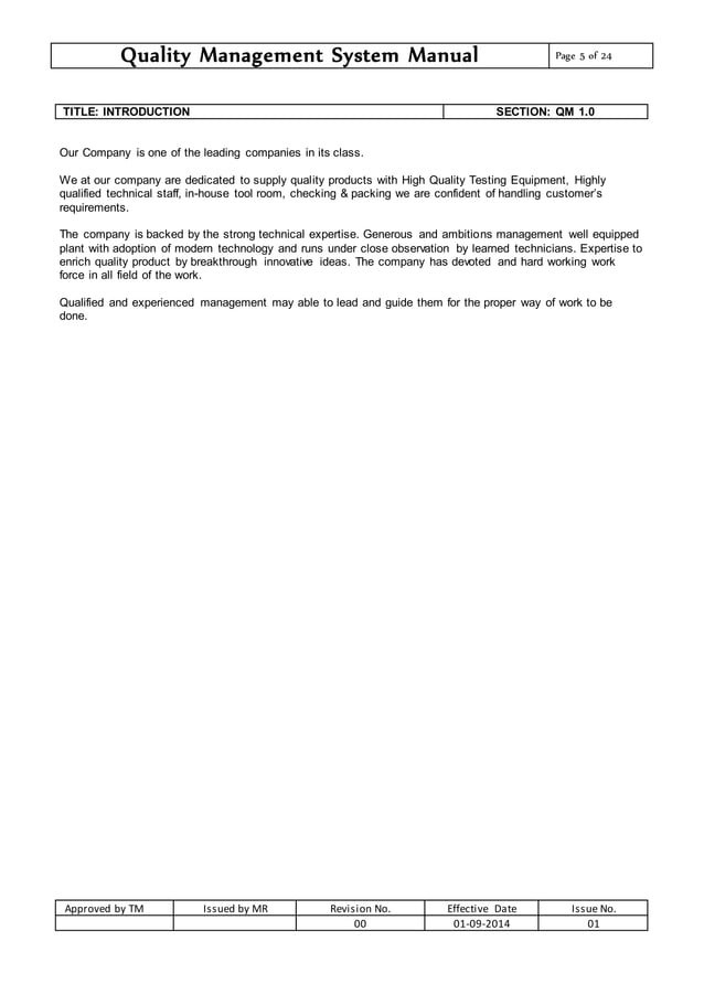 Quality management system | DOC | Manufacturing Industry | Industries