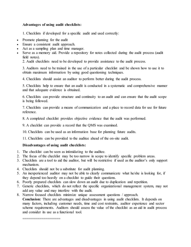 Quality management system audit checklist | DOCX