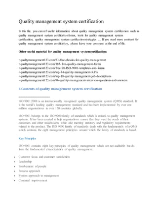 Quality management system certification | DOCX