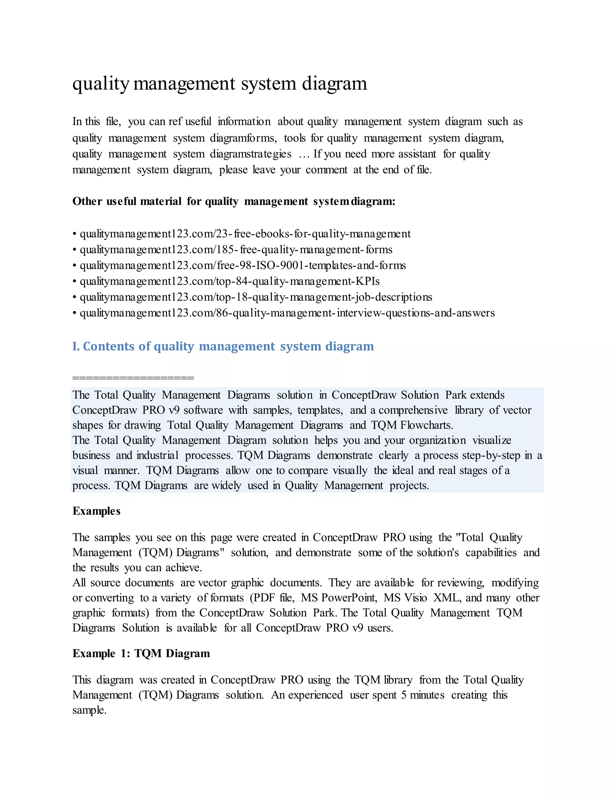 Quality management system diagram | DOCX | Business and Finance