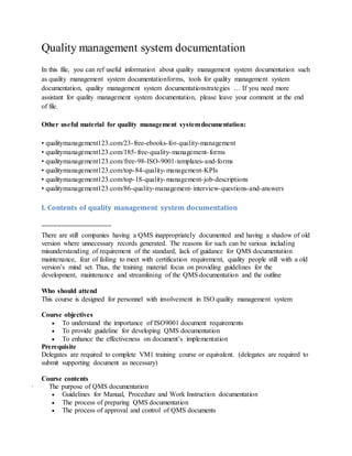 Quality management system documentation | PDF