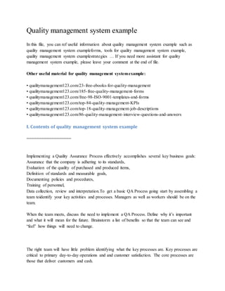 Quality Management System Example | Pdf