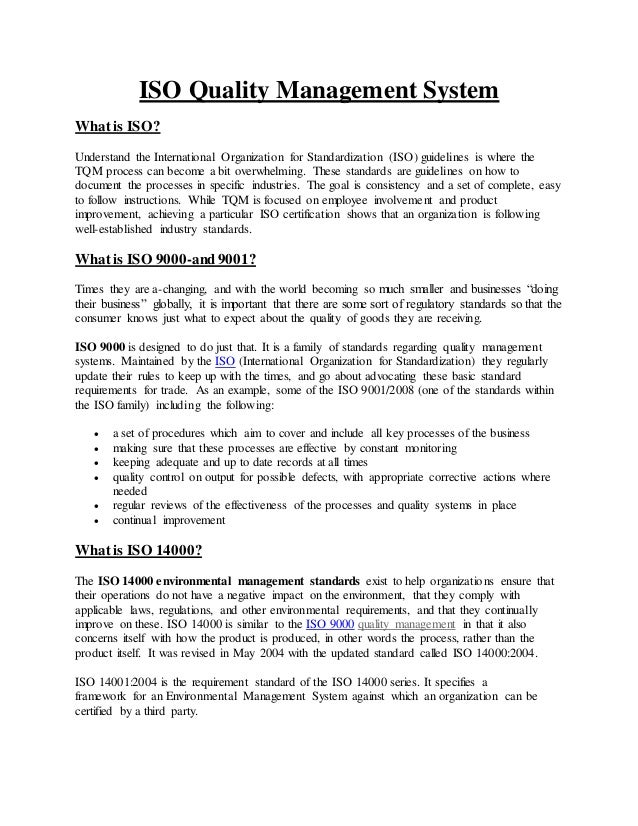 Quality management system