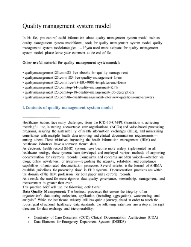 Quality management system model | DOCX