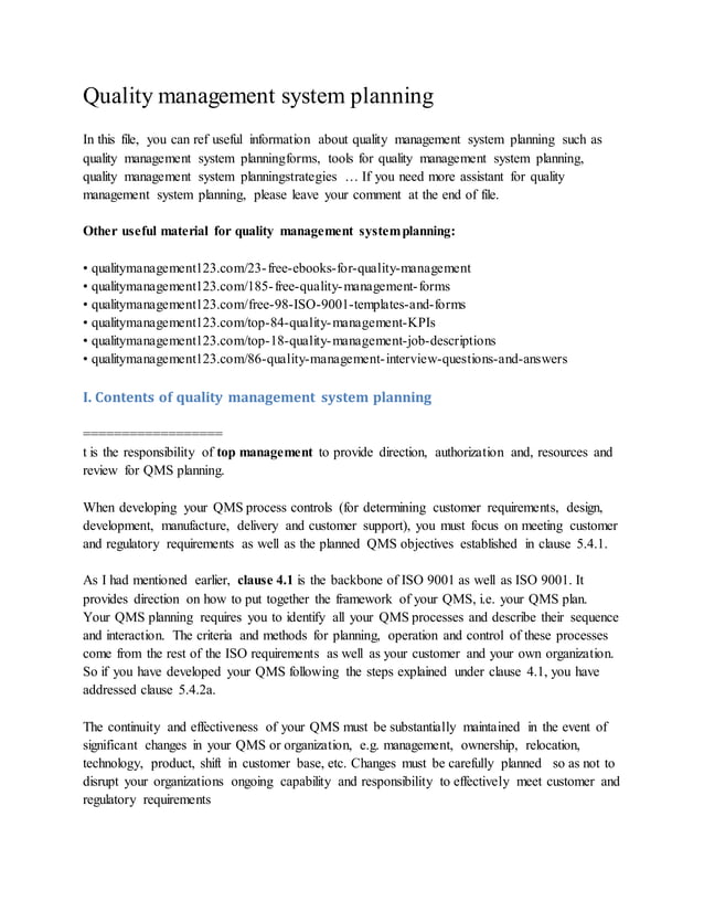 Quality management system planning | PDF