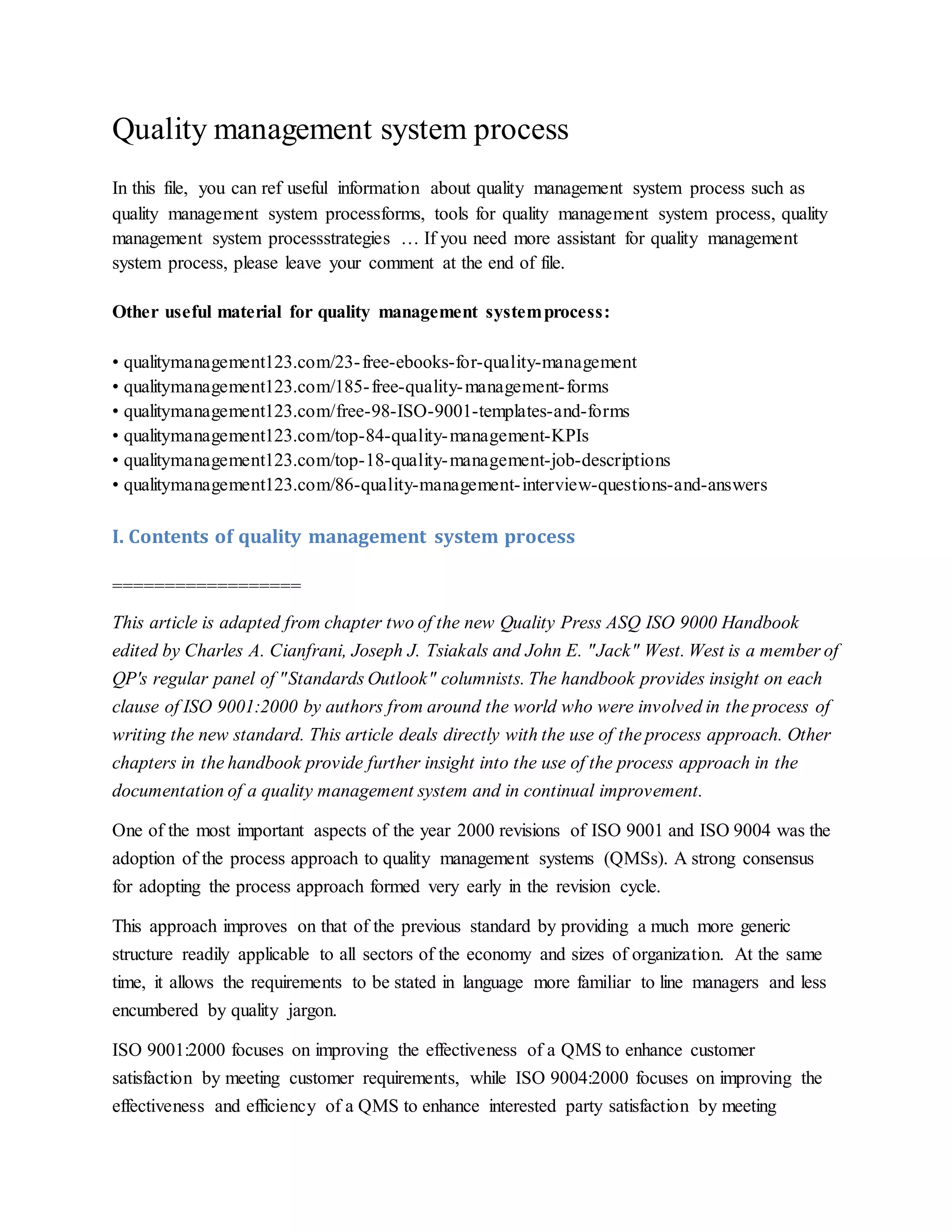 Quality management system process | PDF