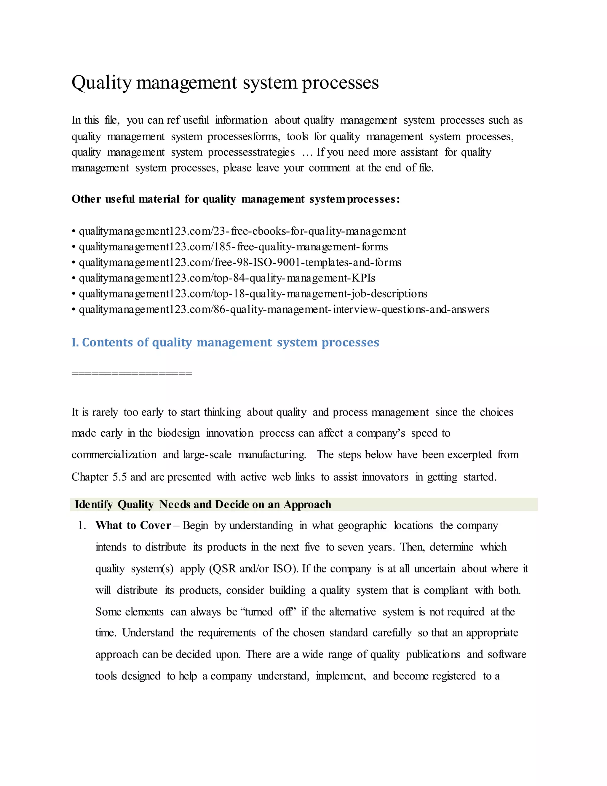 Quality management system processes | DOCX