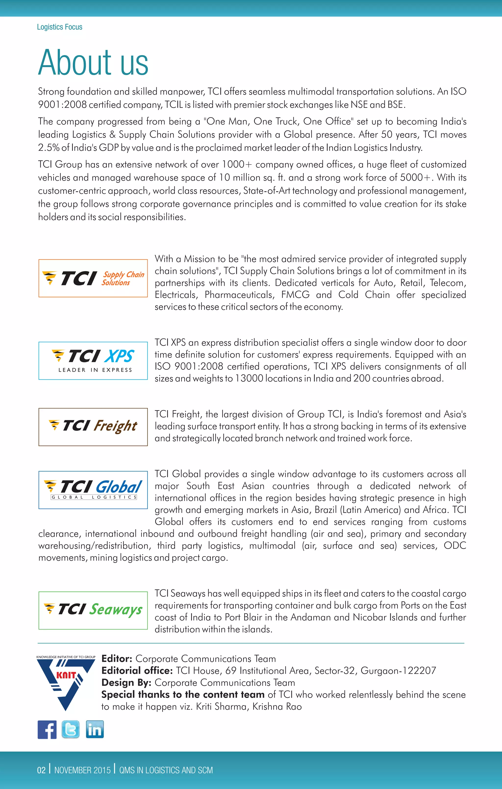 Quality Management Systems In Logistics And Supply Chain - TCI ...