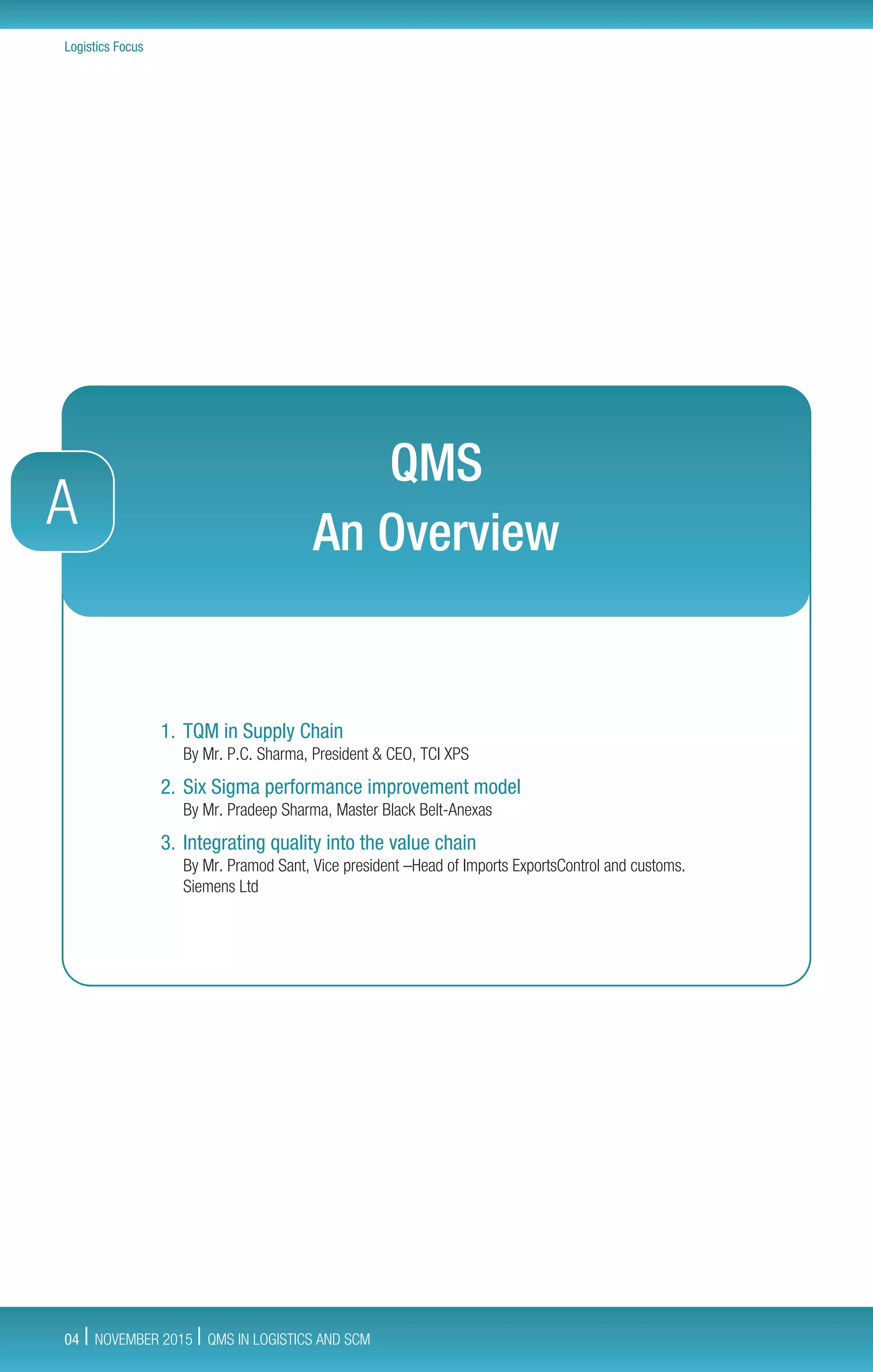 Quality Management Systems In Logistics And Supply Chain - TCI ...