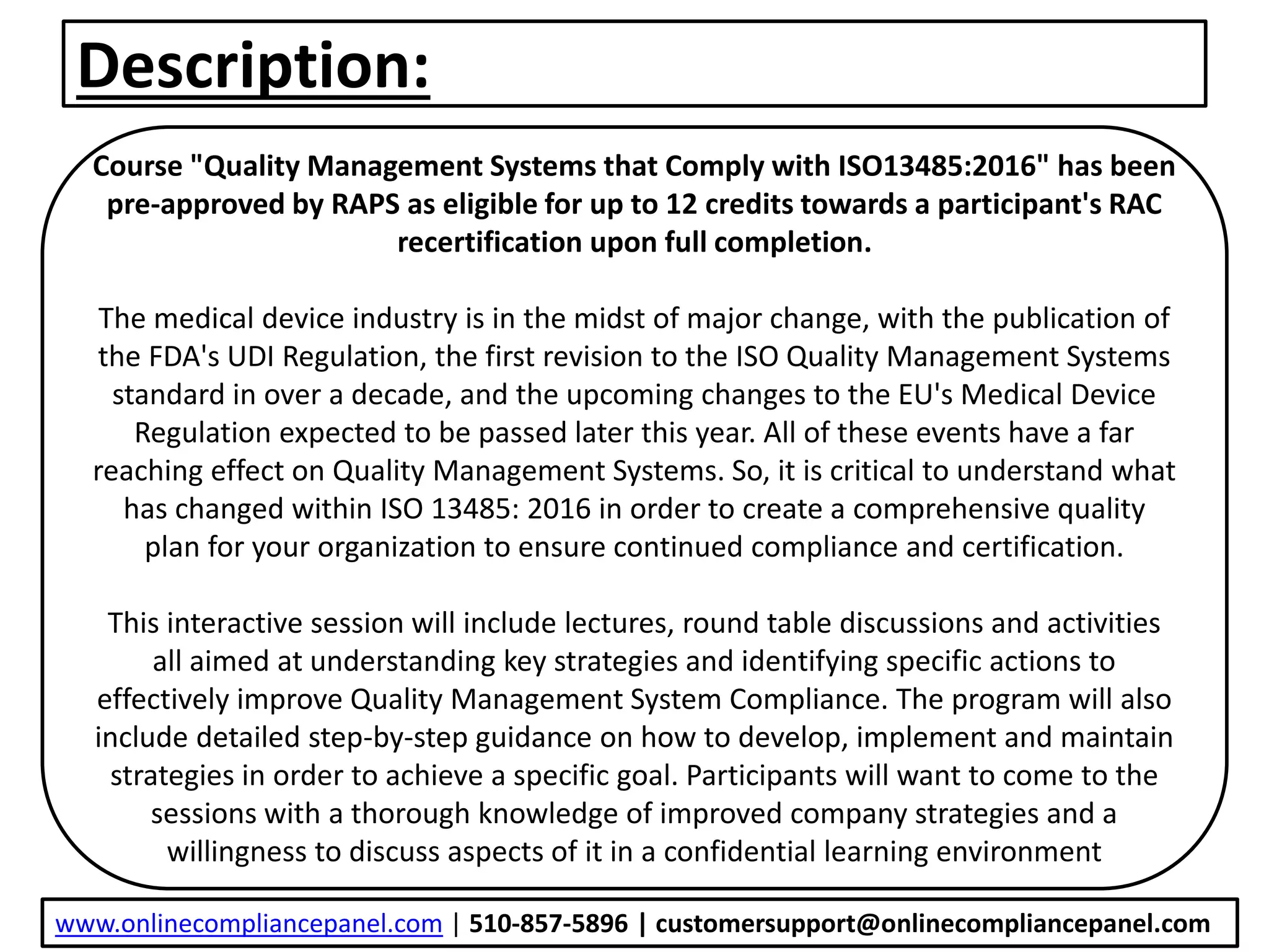 ISO13485 : 2016 Quality Management Systems | PPTX