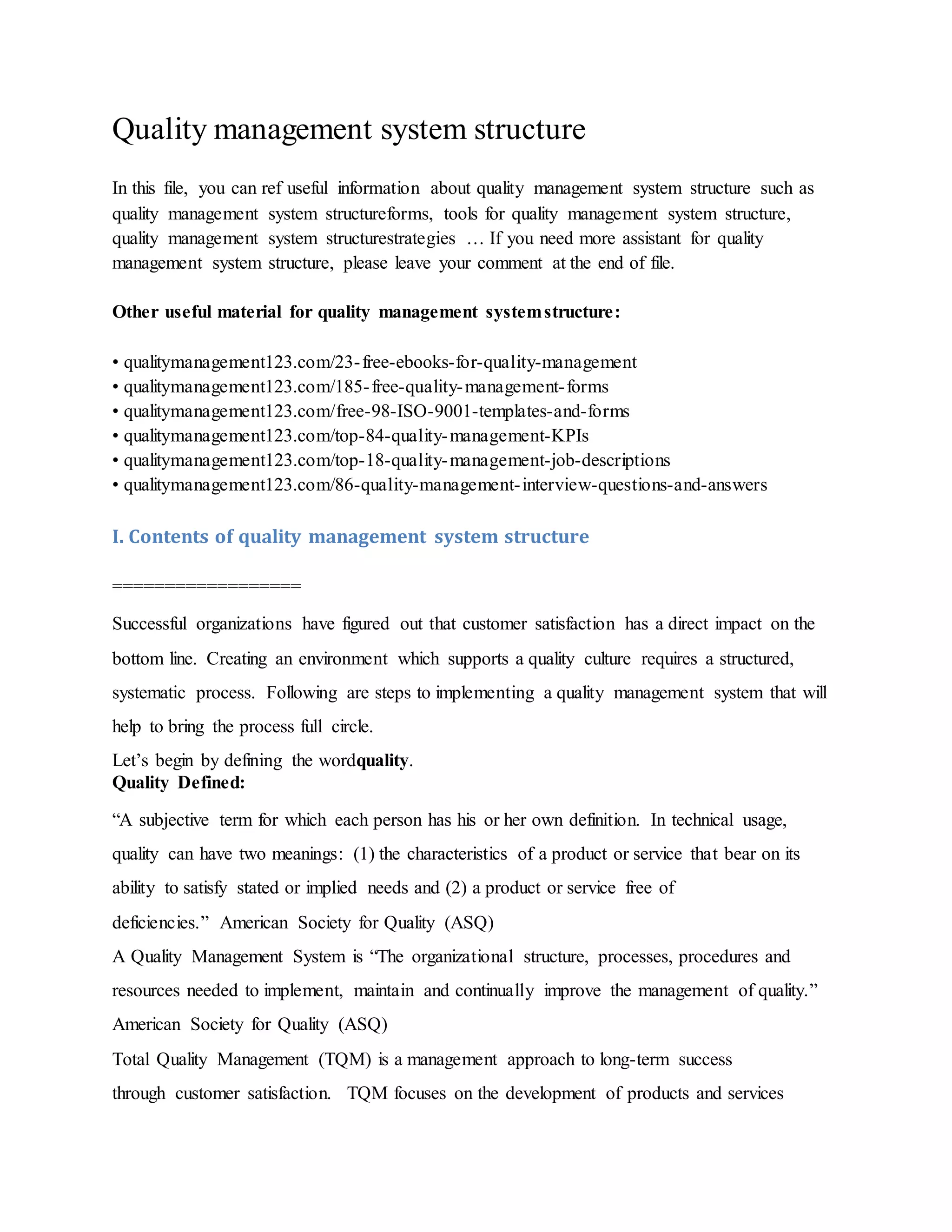 Quality management system structure | DOCX