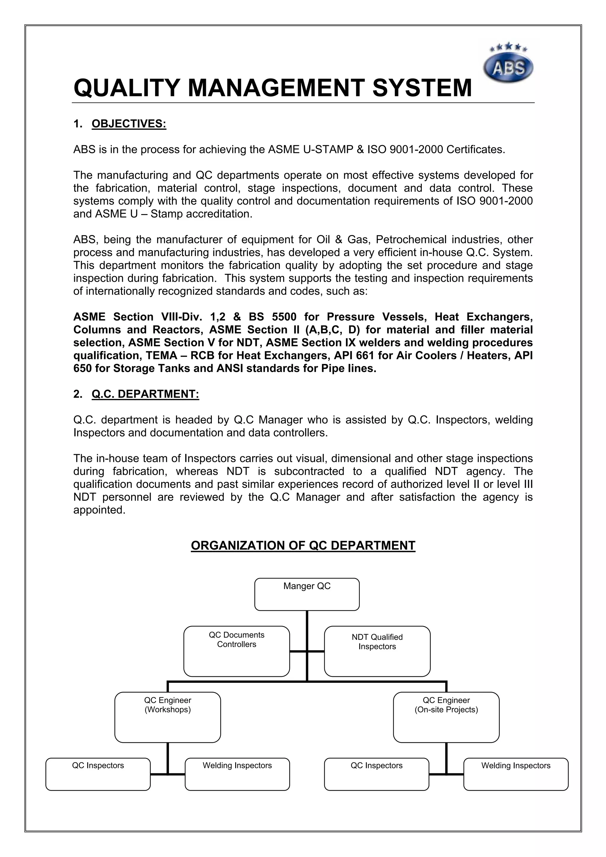 Quality management system system | PDF