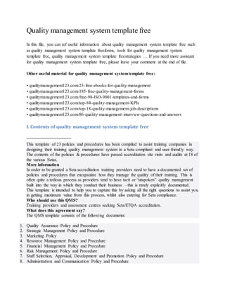 Quality management system template free | DOCX