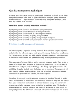 Quality management techniques | PDF
