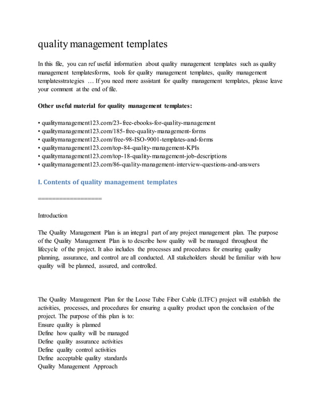 Quality management templates | DOCX