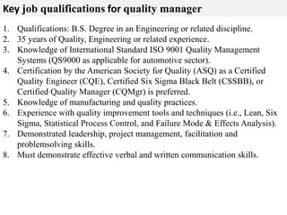 Quality manager job description | PPTX
