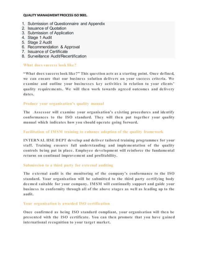 Quality managmemt process iso 9001 | PDF