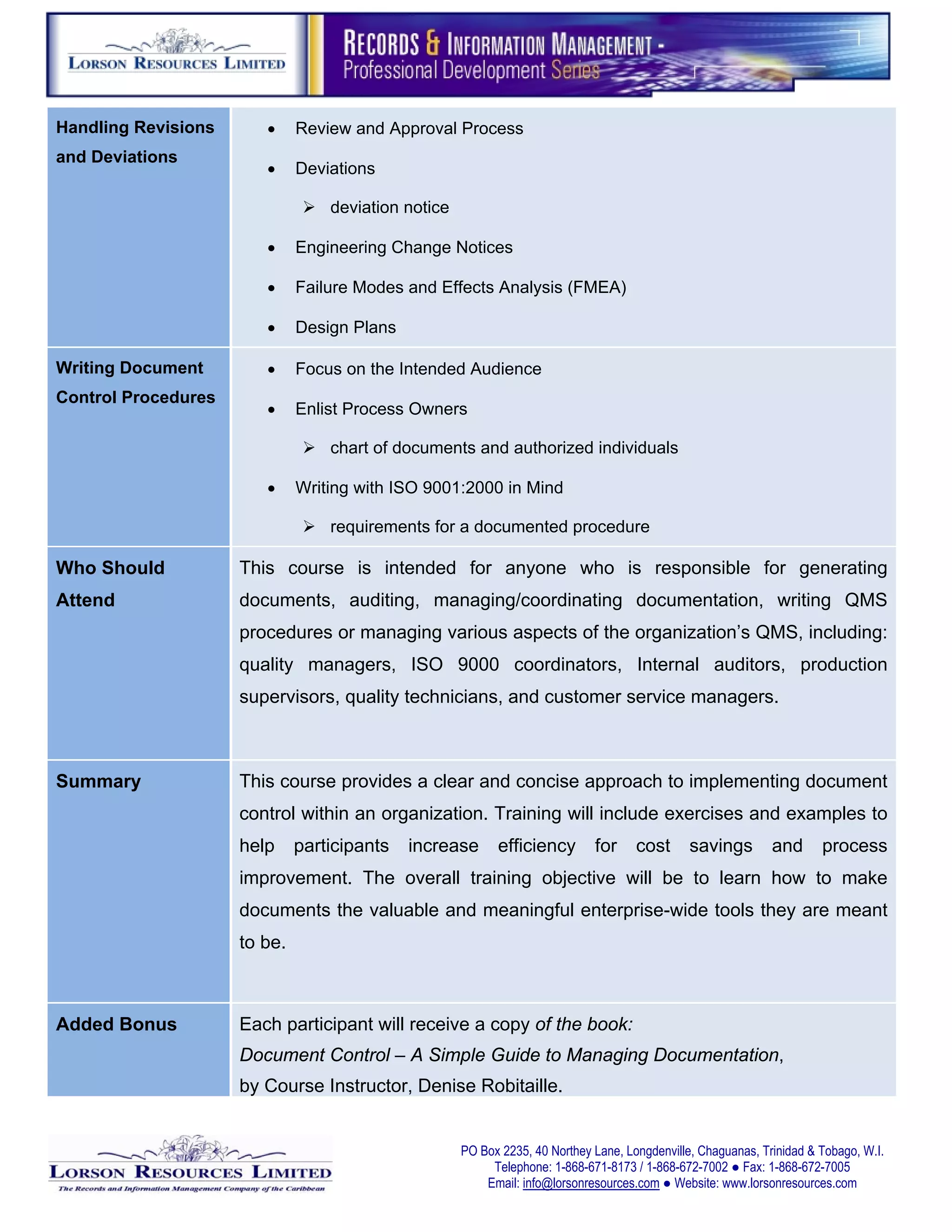 Course Outline - Quality Management QMS ISO 9001:2008 - Document ...