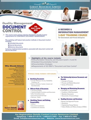 Course Outline - Quality Management QMS ISO 9001:2008 - Document ...
