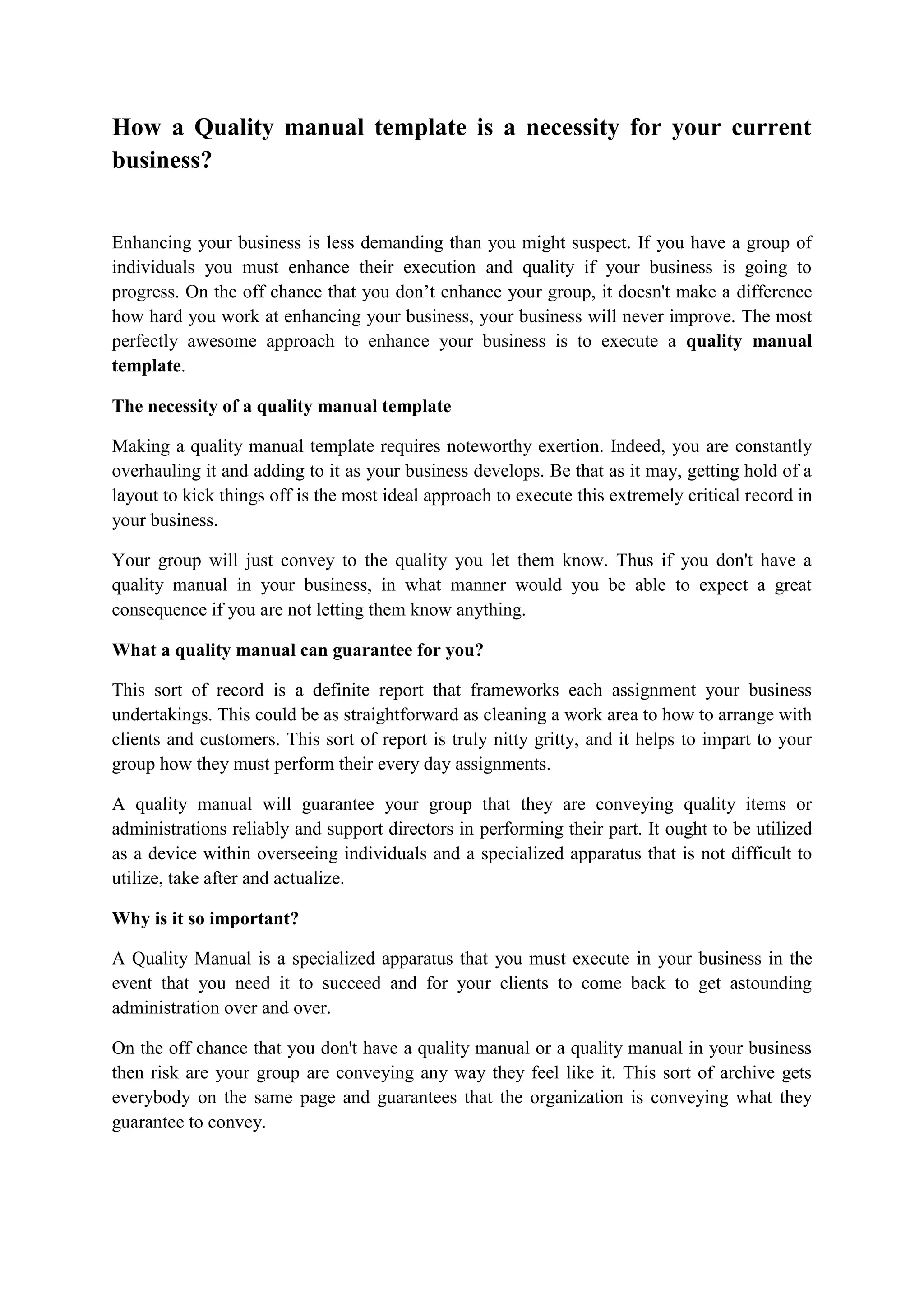 Quality manual template | DOCX