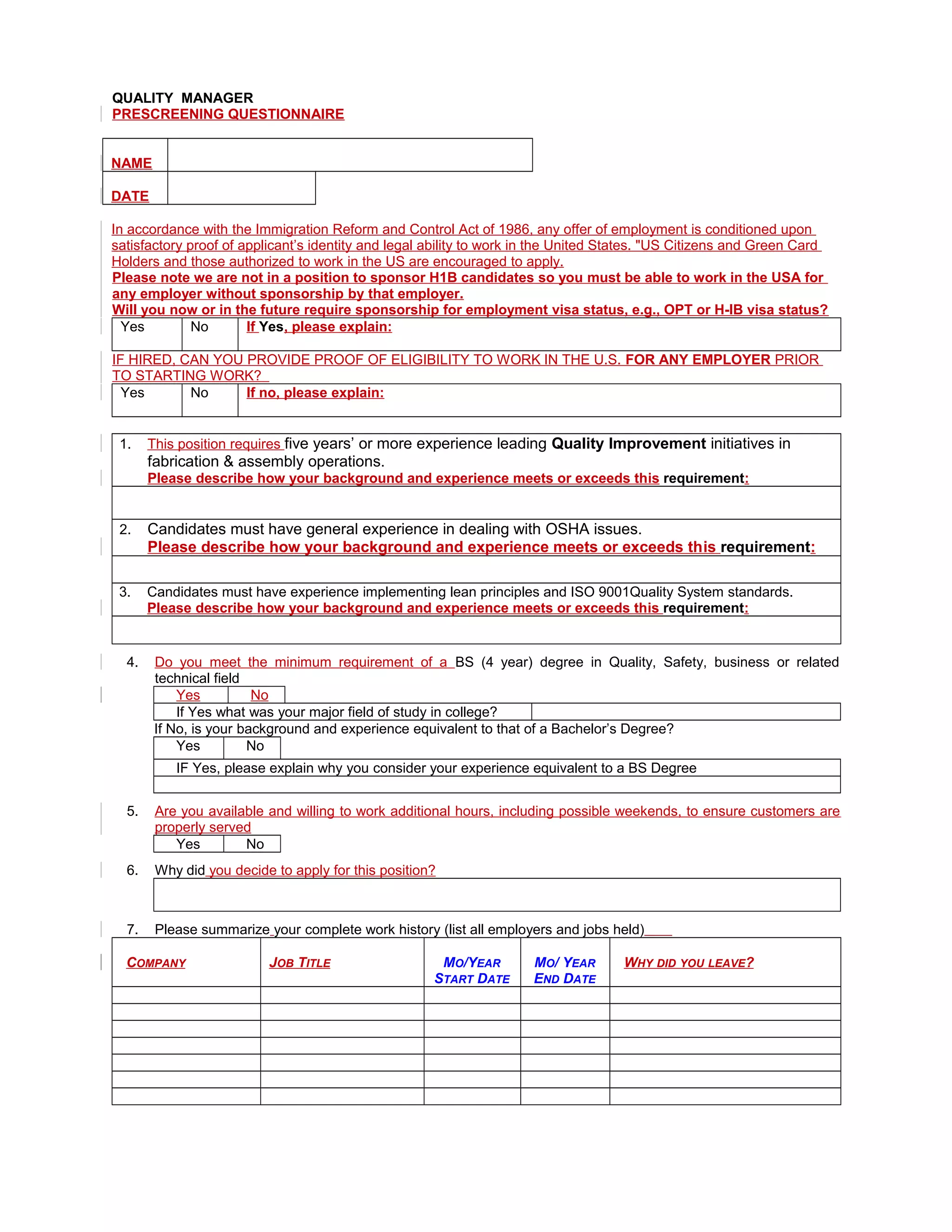 Quality mgr prescreening questionnaire | DOC