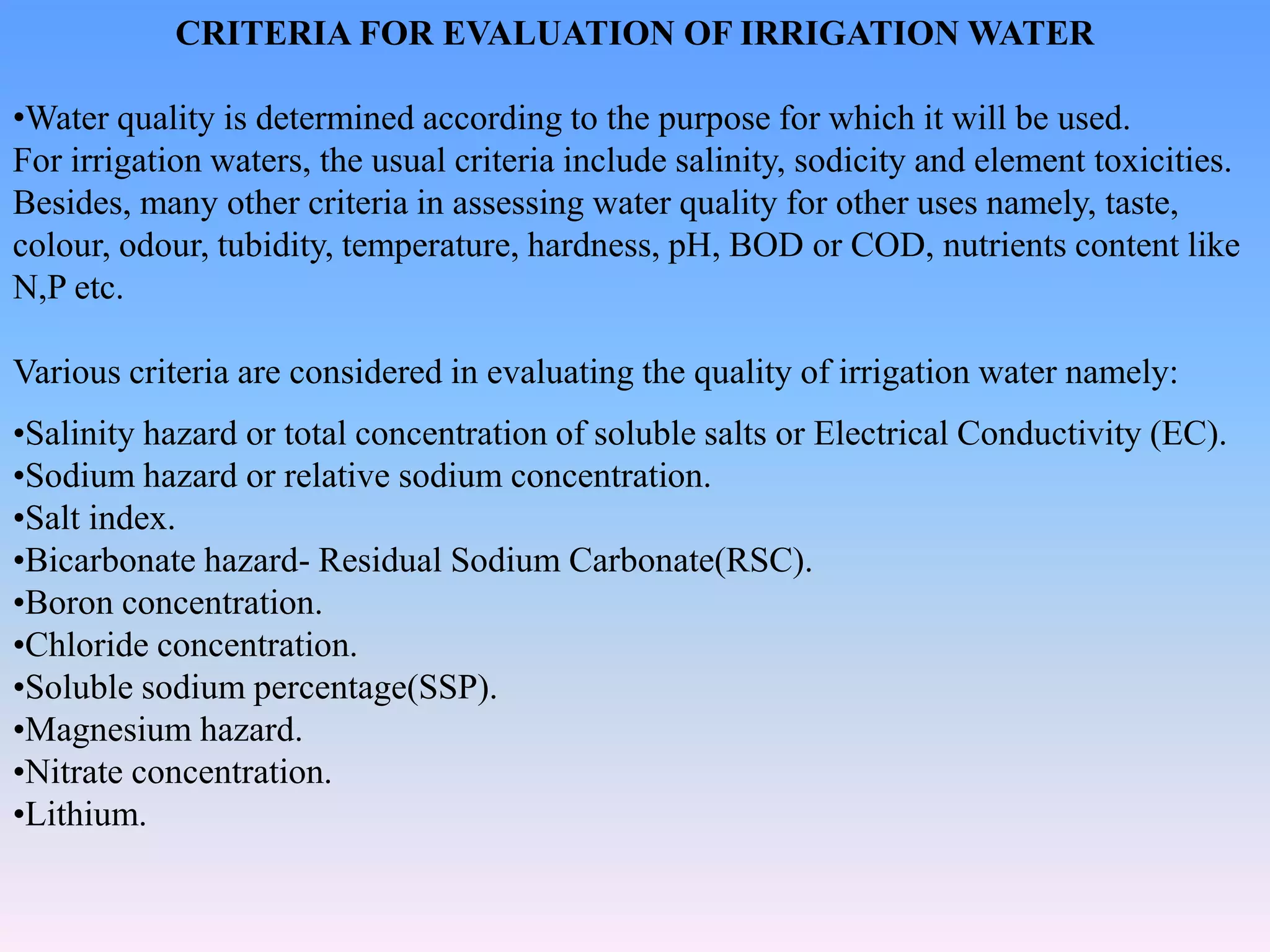 Quality of irrigation water | PPTX