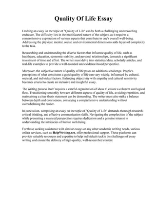 Quality Of Life Essay | PDF