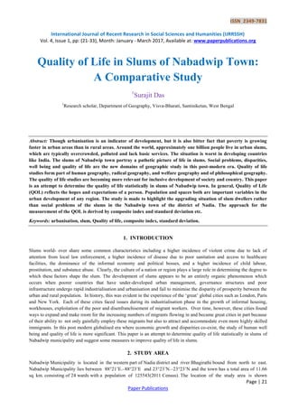 Quality of Life in Slums of Nabadwip Town: A Comparative Study | PDF ...