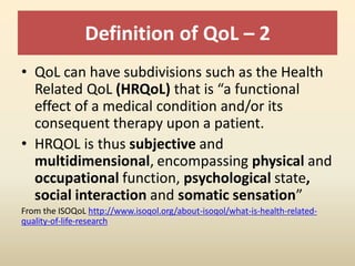 Quality of life (QoL) and Wellbeing (WB) - differences and similarities ...