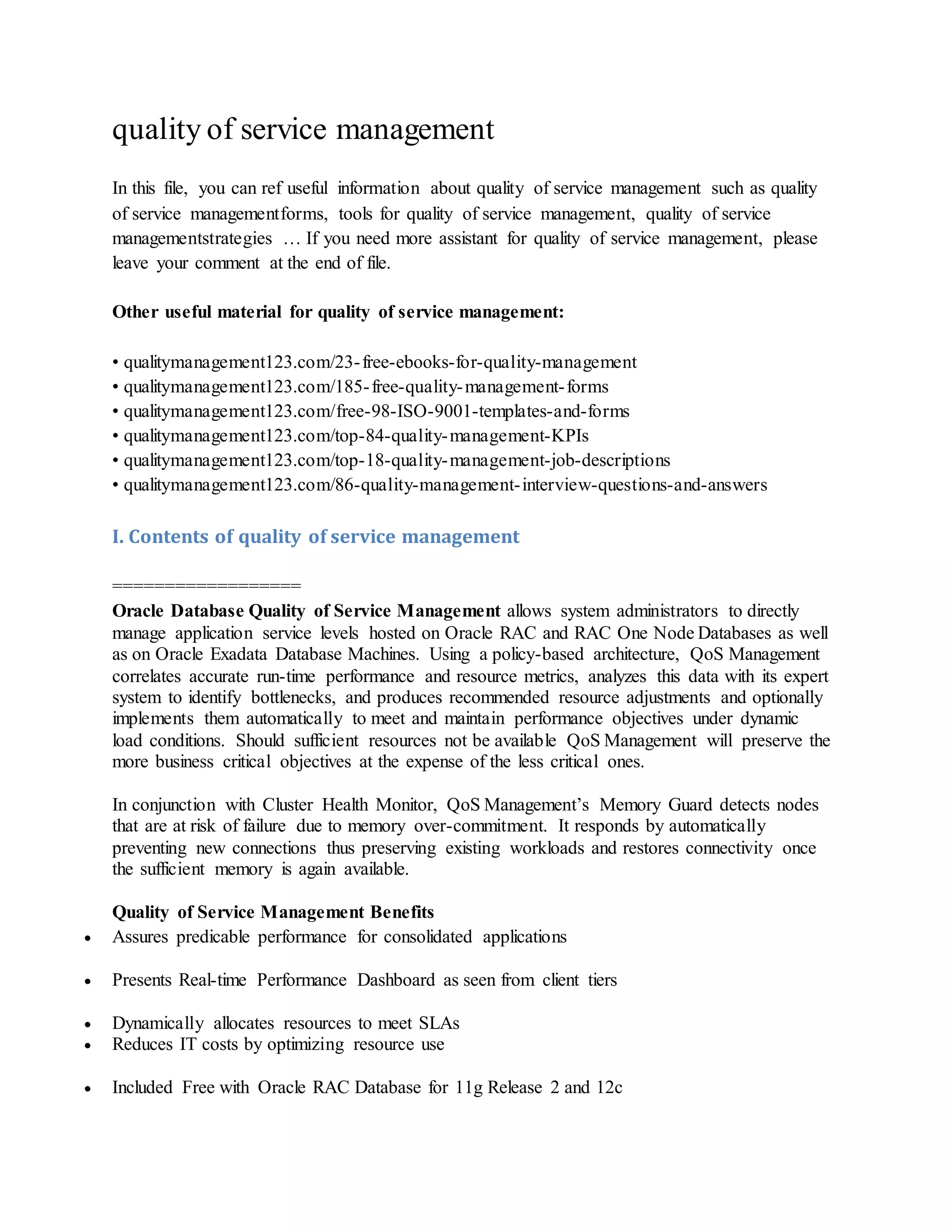 Quality of service management | DOCX