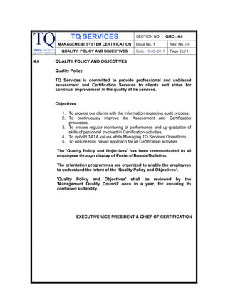 Quality policy and objectives | PDF