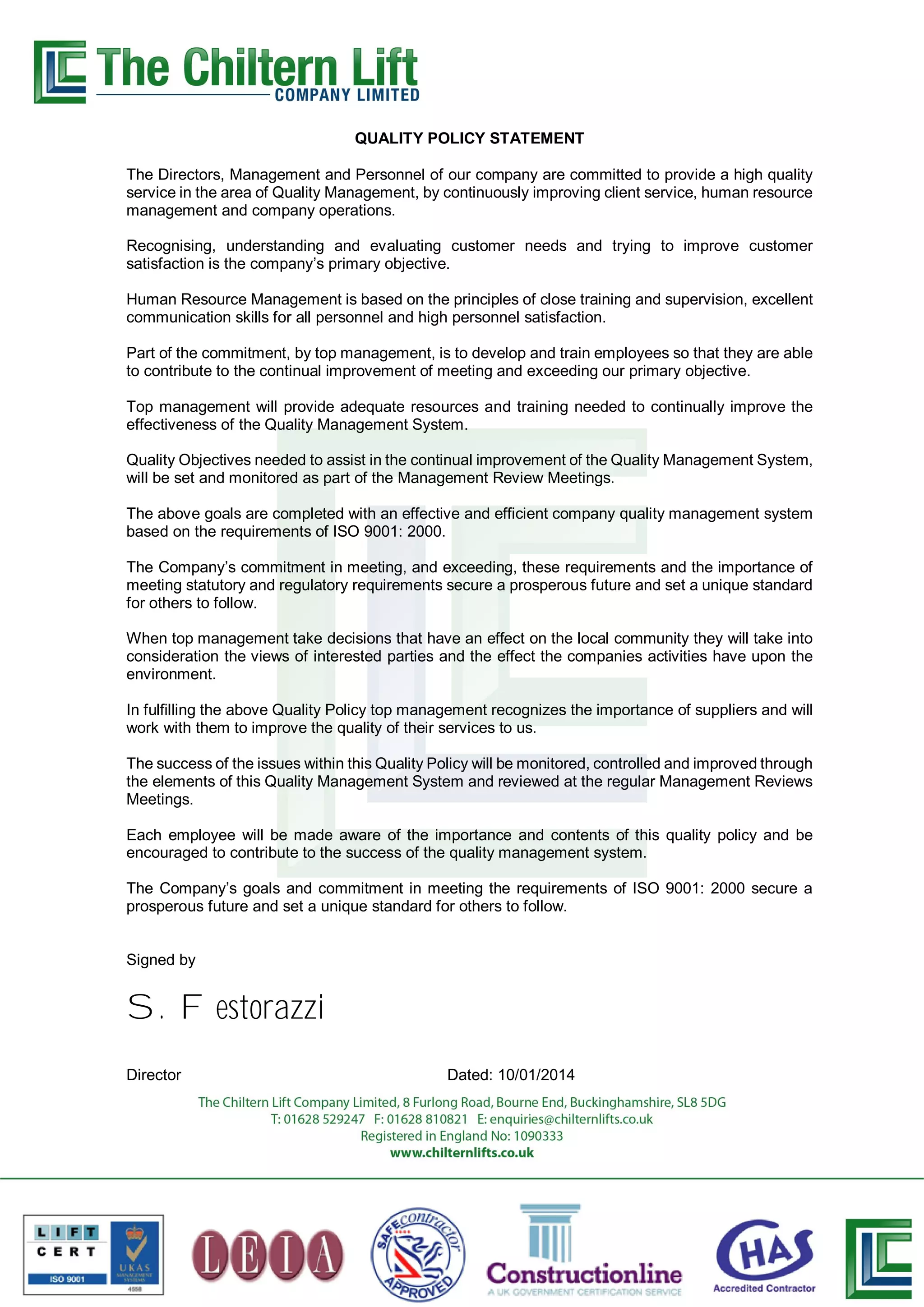 Quality Policy Statement | PDF