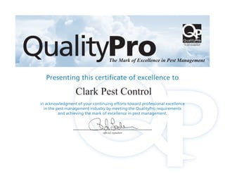 Clark Pest Control Quality Pro Certificate | PDF