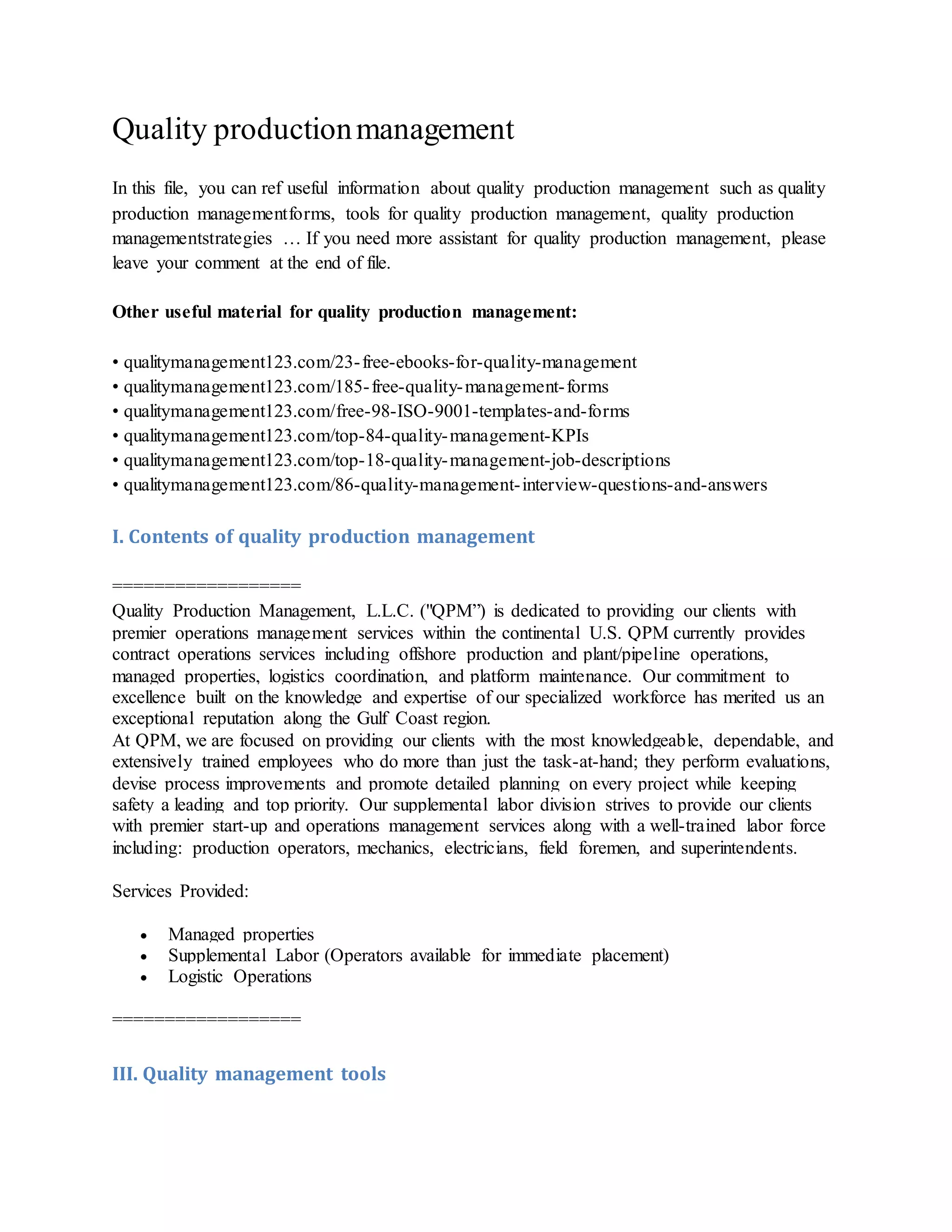 Quality production management | PDF